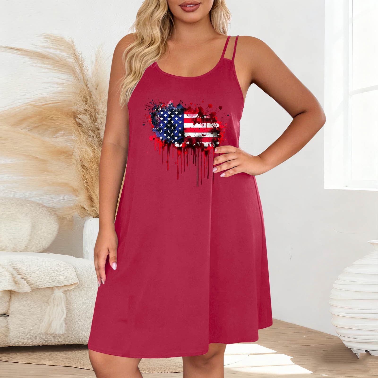SOOMLON Womens Nightgowns Short Plus Size Loose Cami Dress Double ...