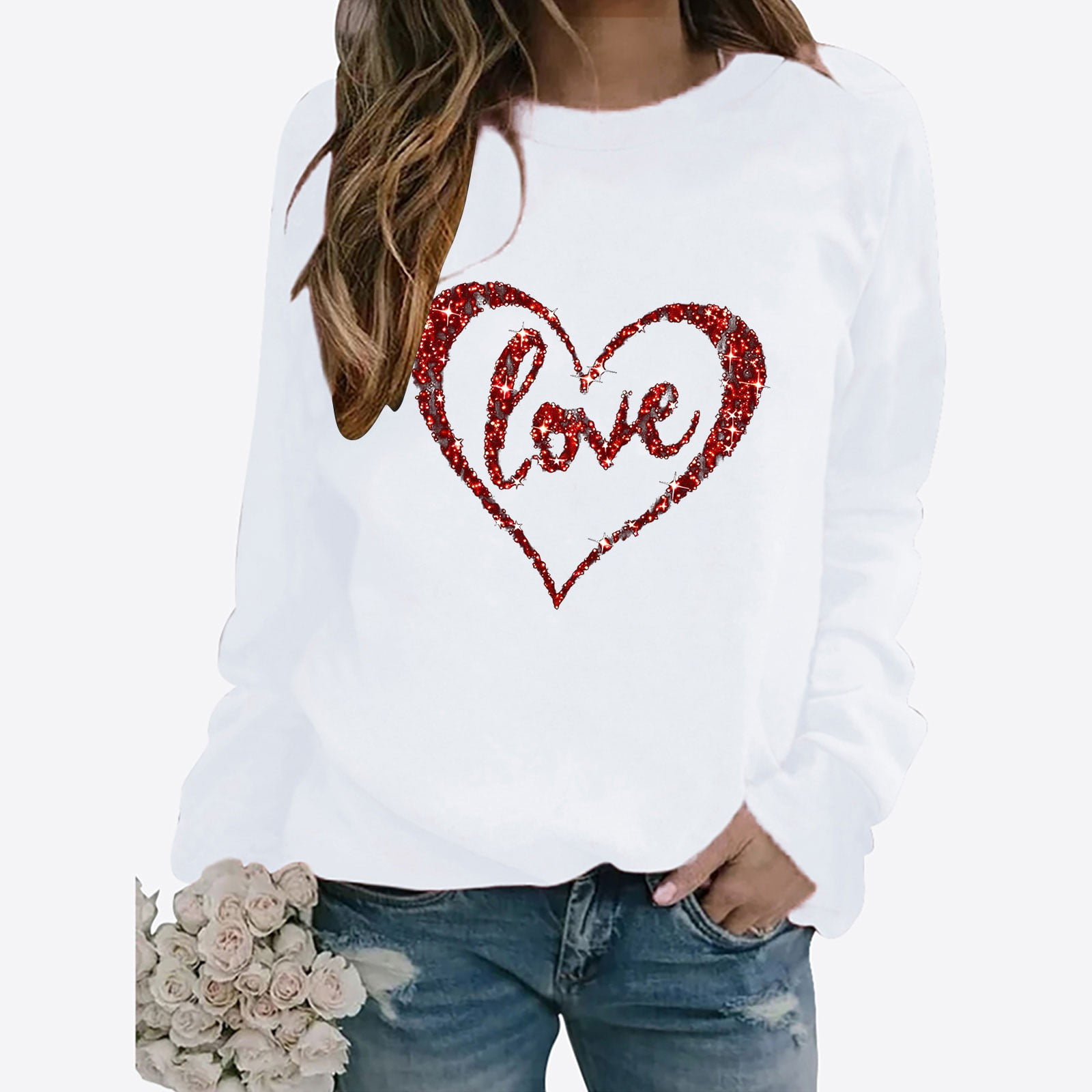 SOOMLON Womens Valentines Day Tops Couple Valentines Gift Casual Long ...