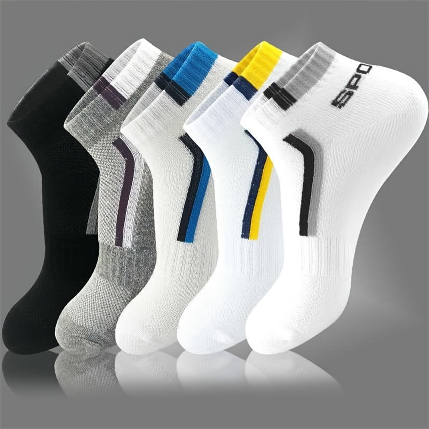 SOONEL 5 Pairs Men's Cotton Ankle Socks, Print Color Block Breathable ...