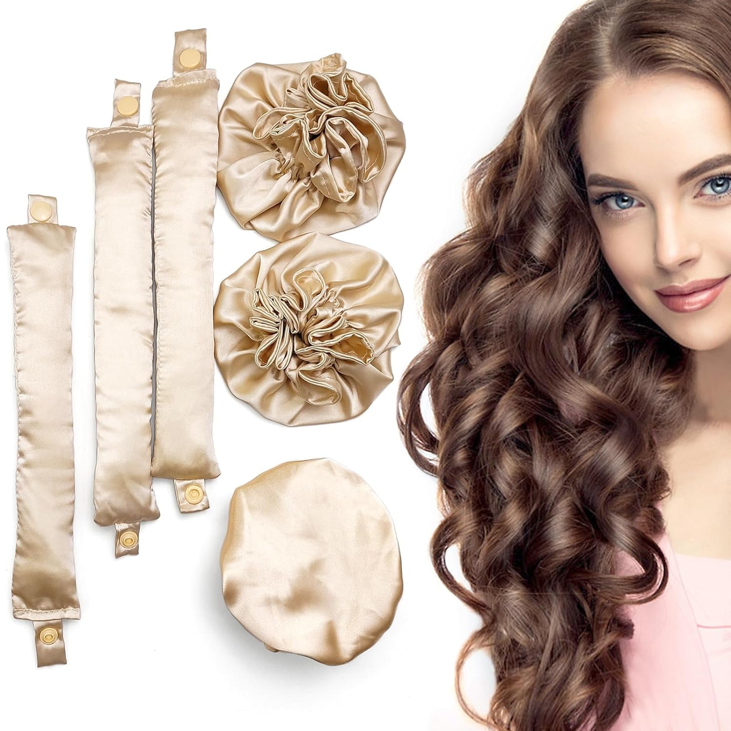 SOONEL Satin Heatless Hair Curler 3 Set/6 PCS, Pillow Soft Rollers with ...