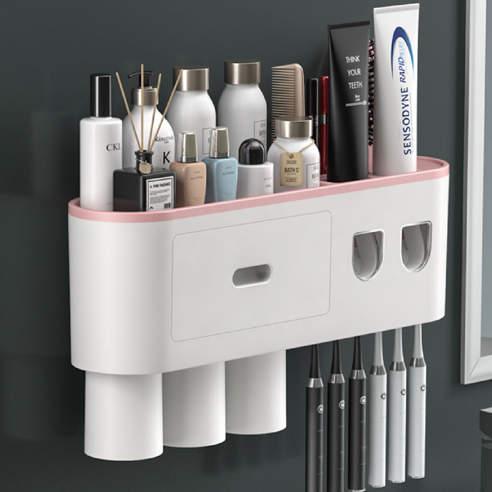 SOONHUA Toothbrush Holder Wall Mounted, Automatic Toothpaste Dispenser ...