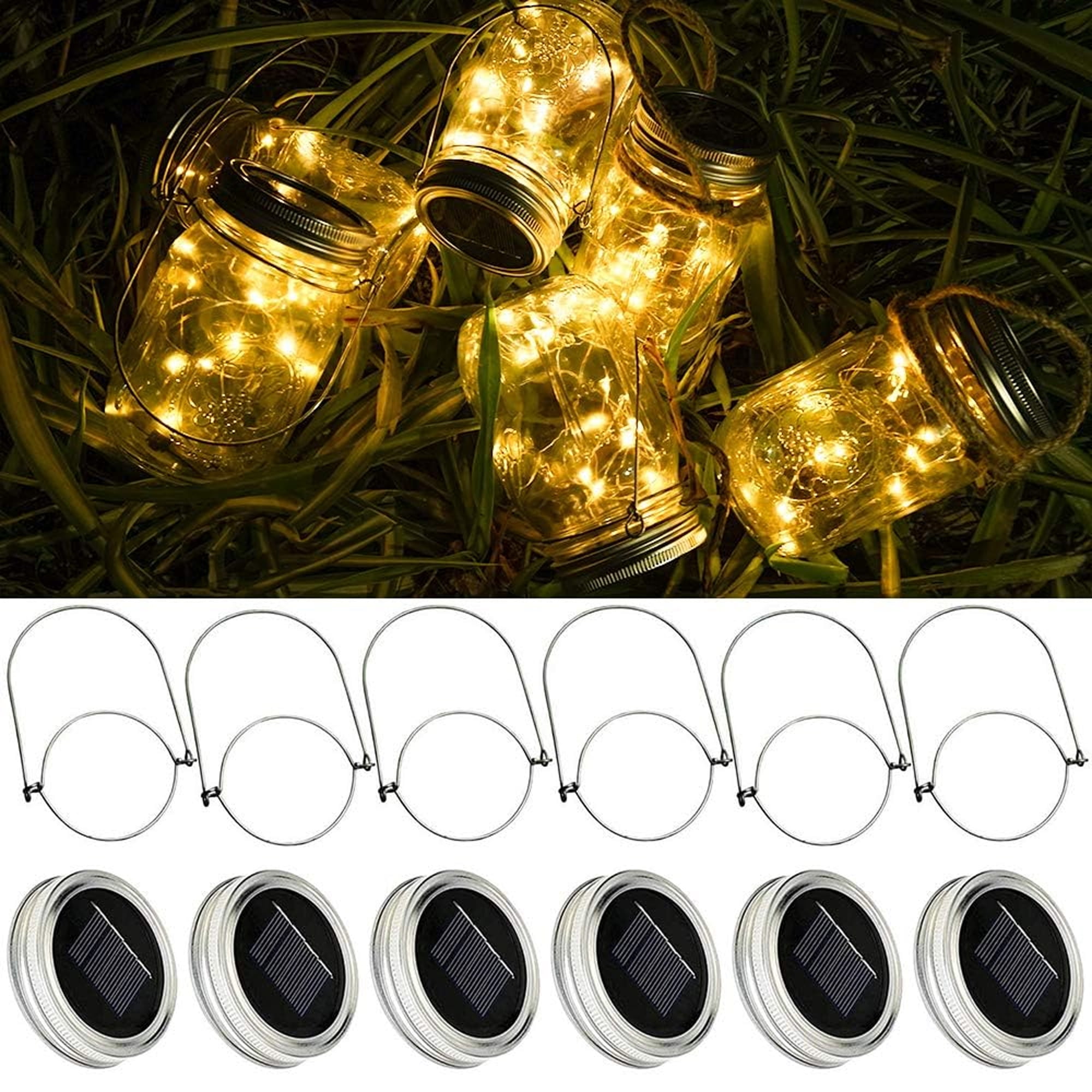 SOONHUA 6 Pack Solar Mason Jar Lid Lights(6 Handle Included), 30 Led ...