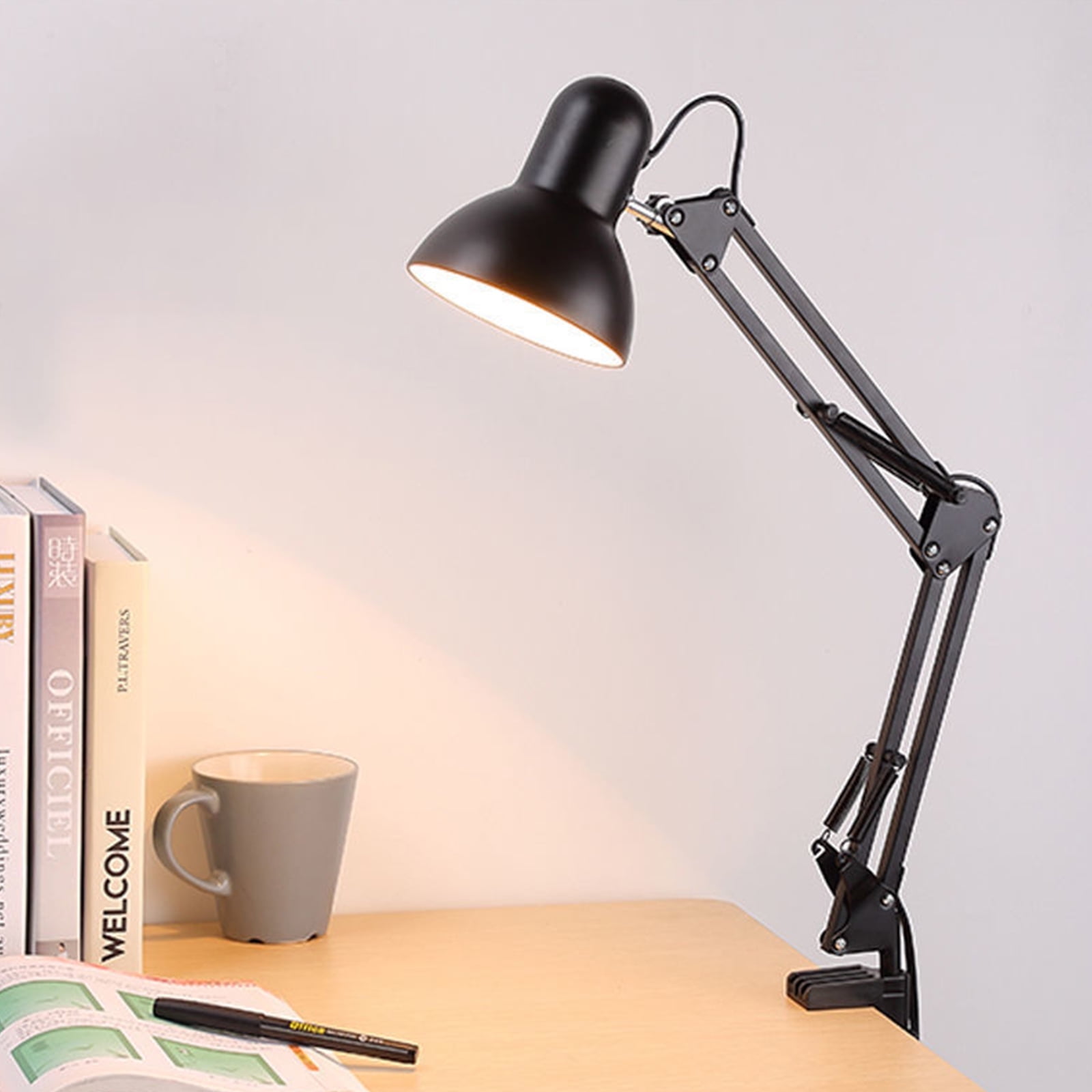 SOONHUA Electric 32" Multi-Joint E27 Desk Lamp with Metal Clamp, Black ...