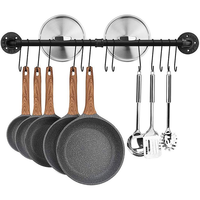 SOONHUA Industrial Pipe Pot Bar Rack Rustic Iron Pots and Pans Hanging ...