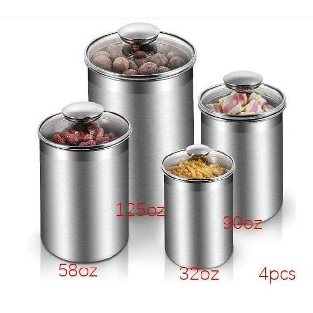 SOONHUA Stainless Steel Food Jar Storage Canister Set Large 4-Piece ...