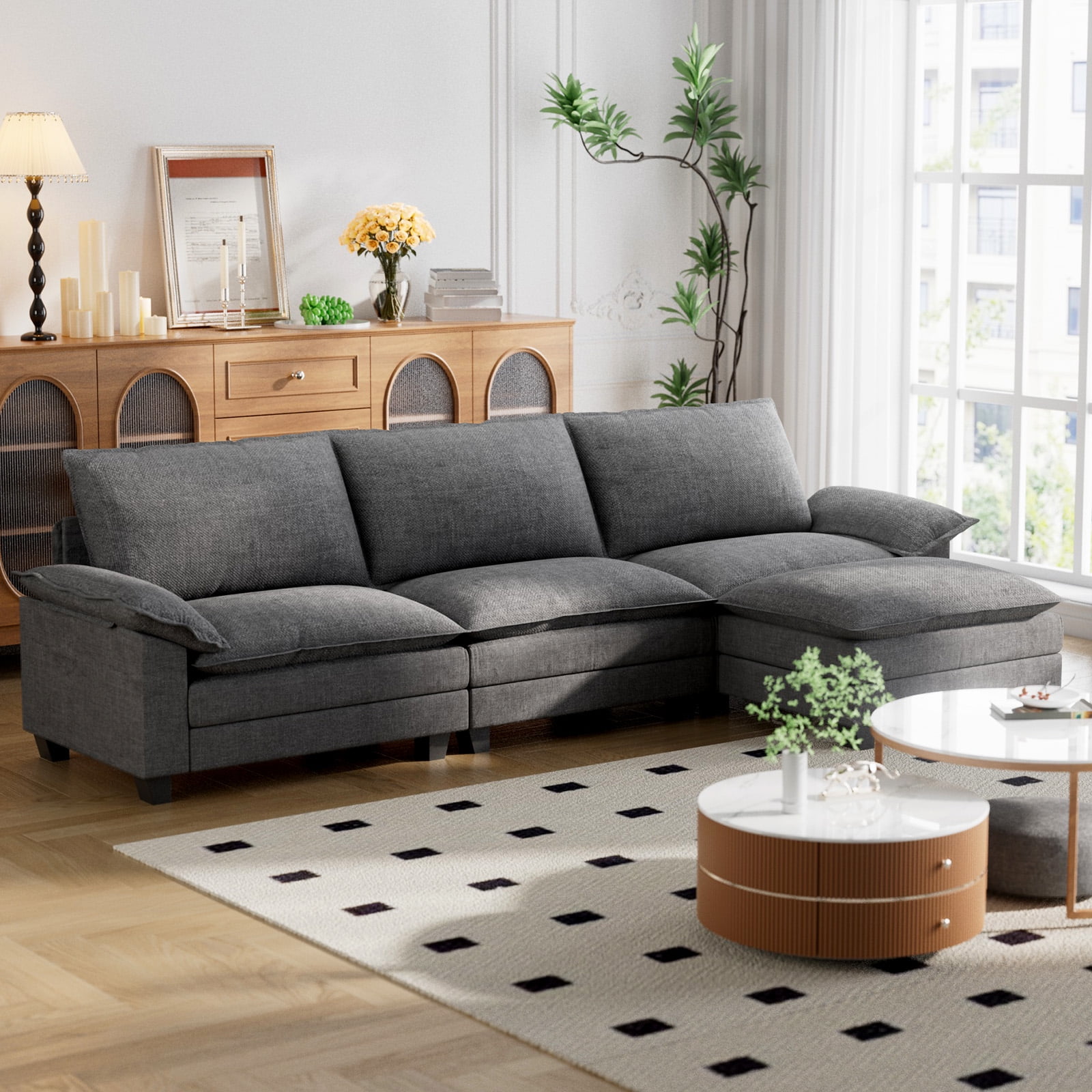 SOONTRANS 114" L Shaped Sectional Sofa Couch Oversized, Deep Seat Cloud ...