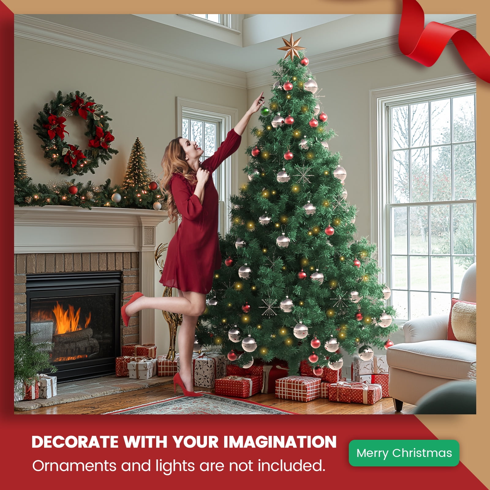 SOONTRANS 7ft Green Artificial Holiday Christmas Tree, Fake Christmas ...