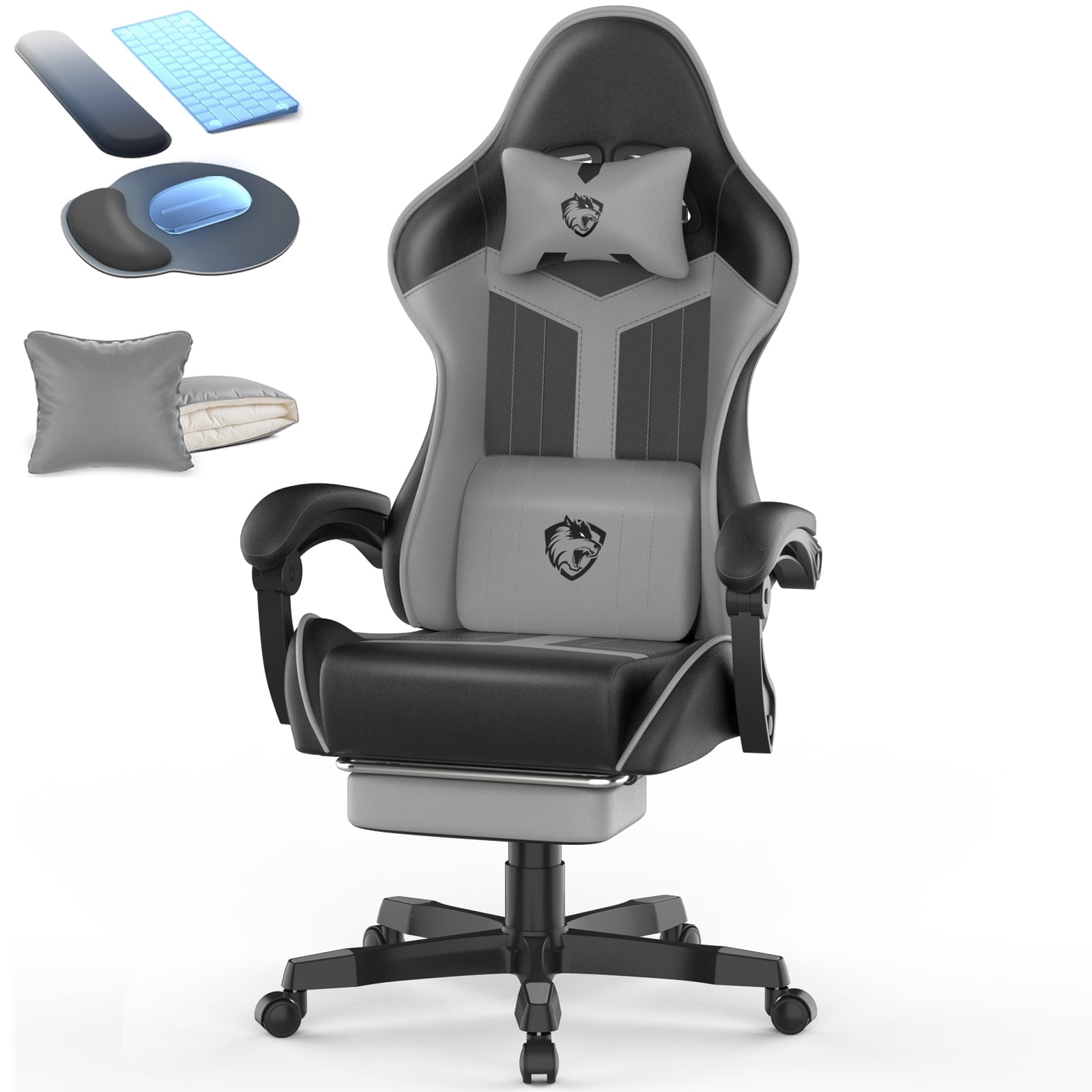 SOONTRANS Grey Gaming Chair with Footrest, High Back Racing Computer ...