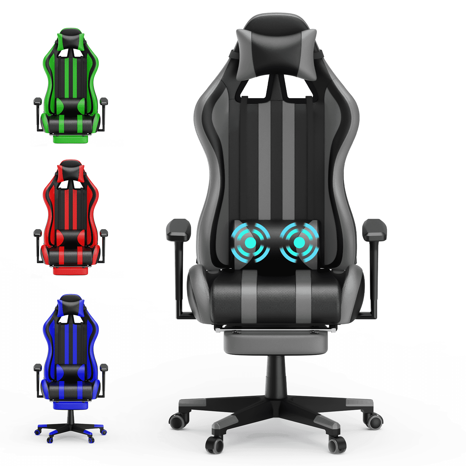 Soontrans Grey Gaming Chair with Footrest, Ergonomic Massage ...