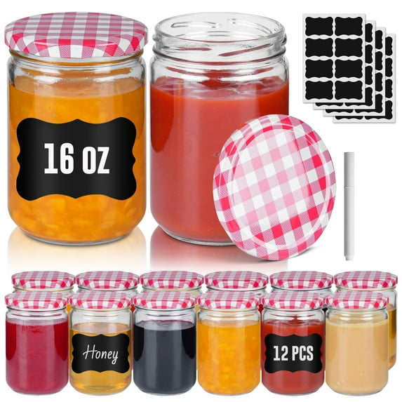 SOONTRANS Mason Jars 16oz, 12 Pack Regular Mouth Glass Jars With Lid Salad Jars with Stickers ...