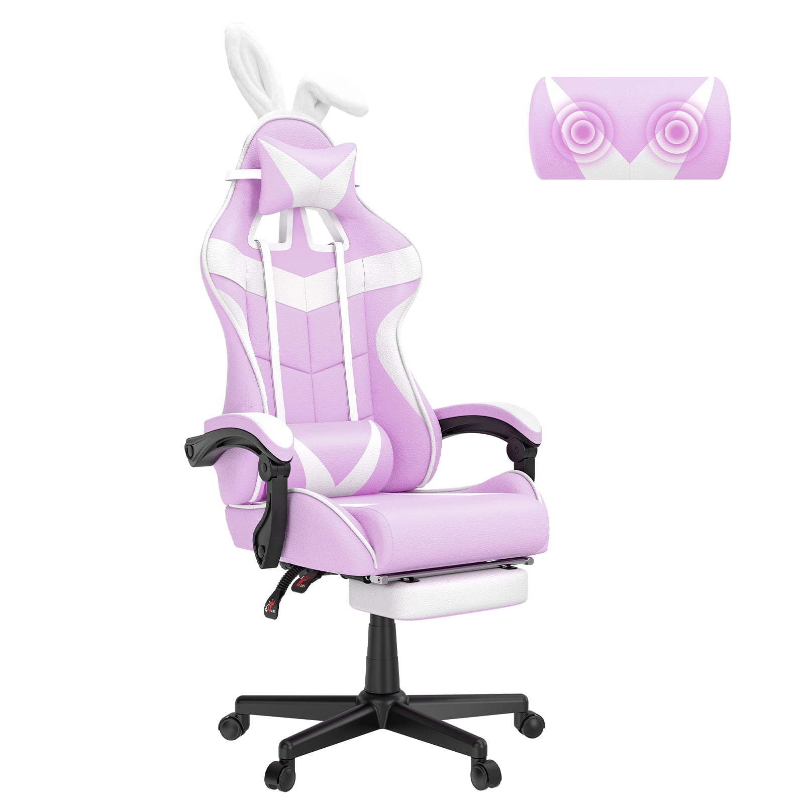 SOONTRANS Purple Gaming Chair with Footrest, Bunny Computer Gamer Chair ...