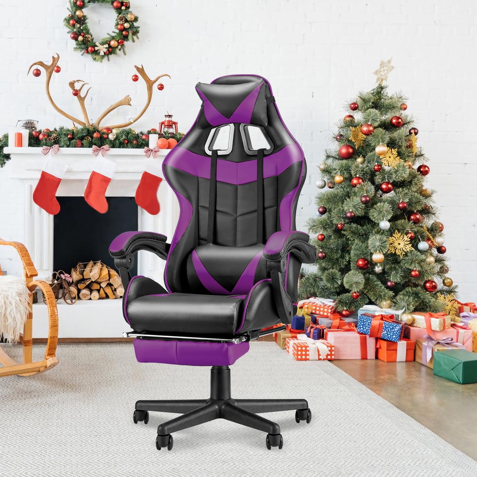 SOONTRANS Purple Gaming Chair with Footrest, High Back Gamer Chair with ...