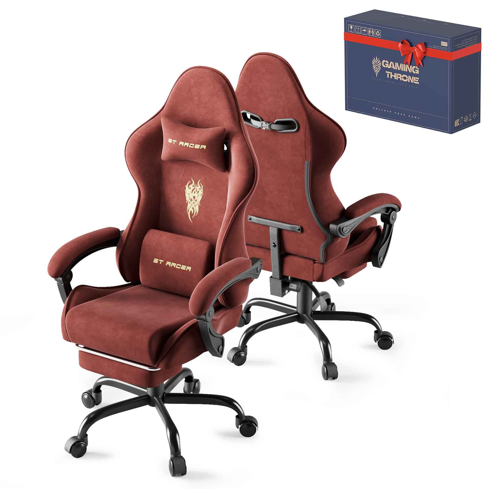 SOONTRANS Velvet Fabric Gaming Chair with Footrest, High Back Ergonomic ...