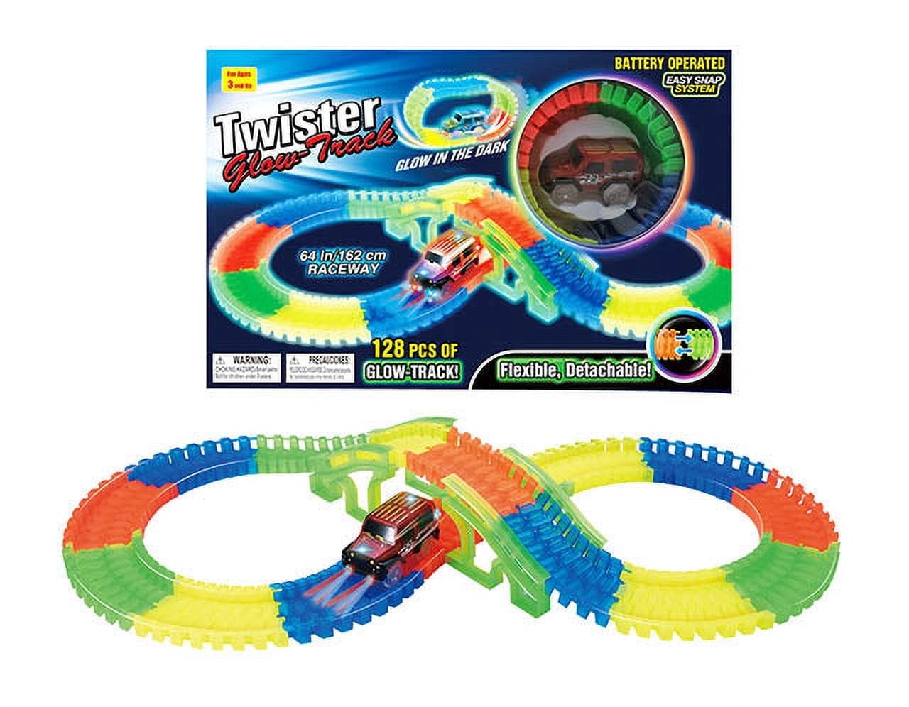 SOOPE 128-Piece Glow Track Racing Car Play Set with LED Lights for Kids ...