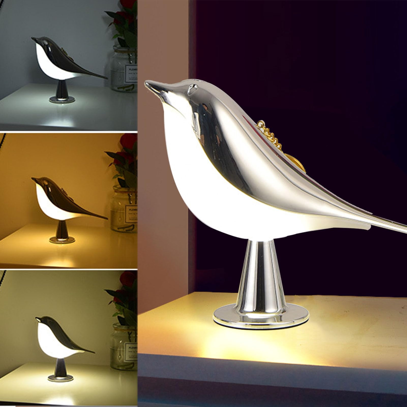 SOOPE Cordless Bird Lamp, Small Bird Table Lamp with 3 Color ...