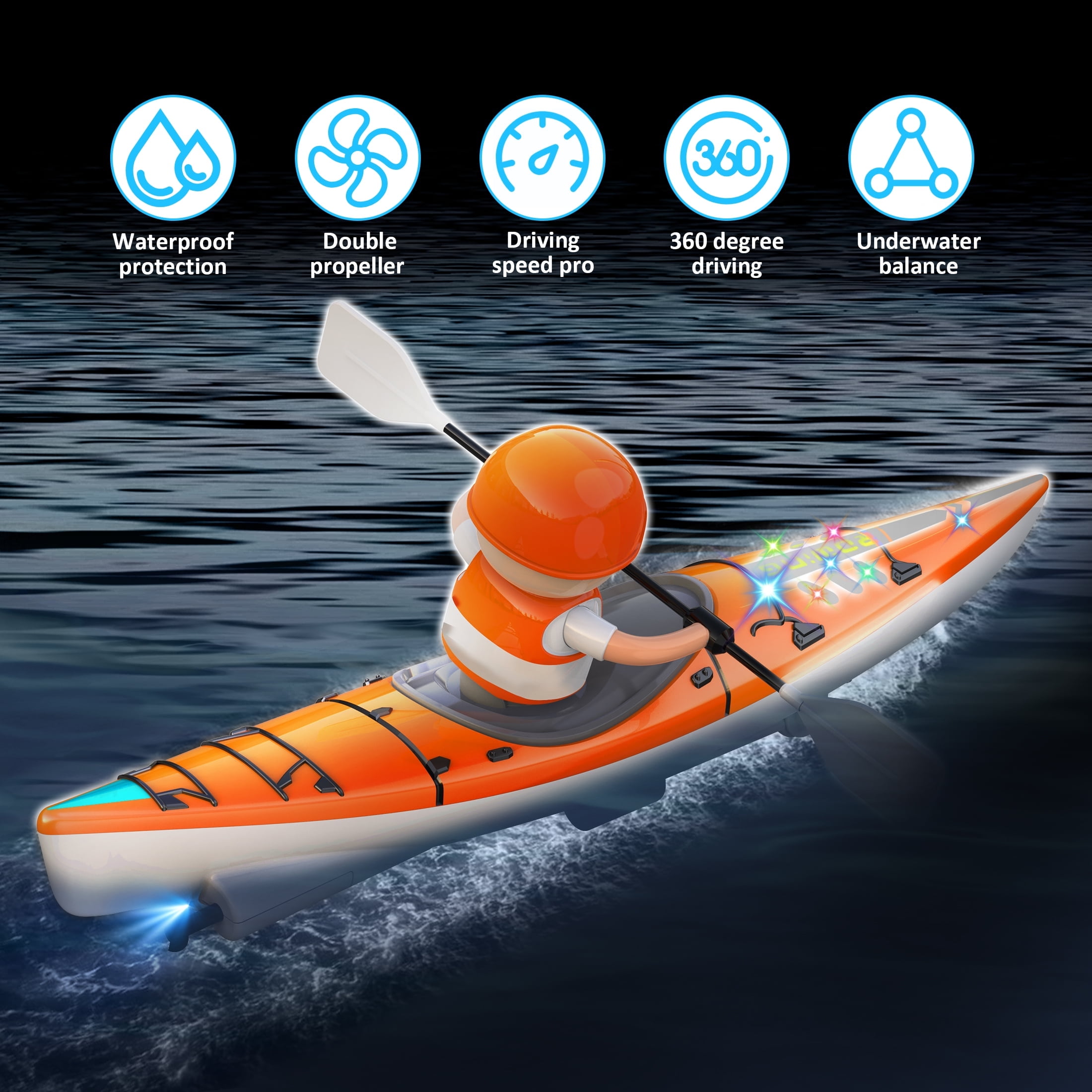 SOOPE RC Kayak Boat for Kids,Remote Control Shark Boat Toys W/LED Light ...