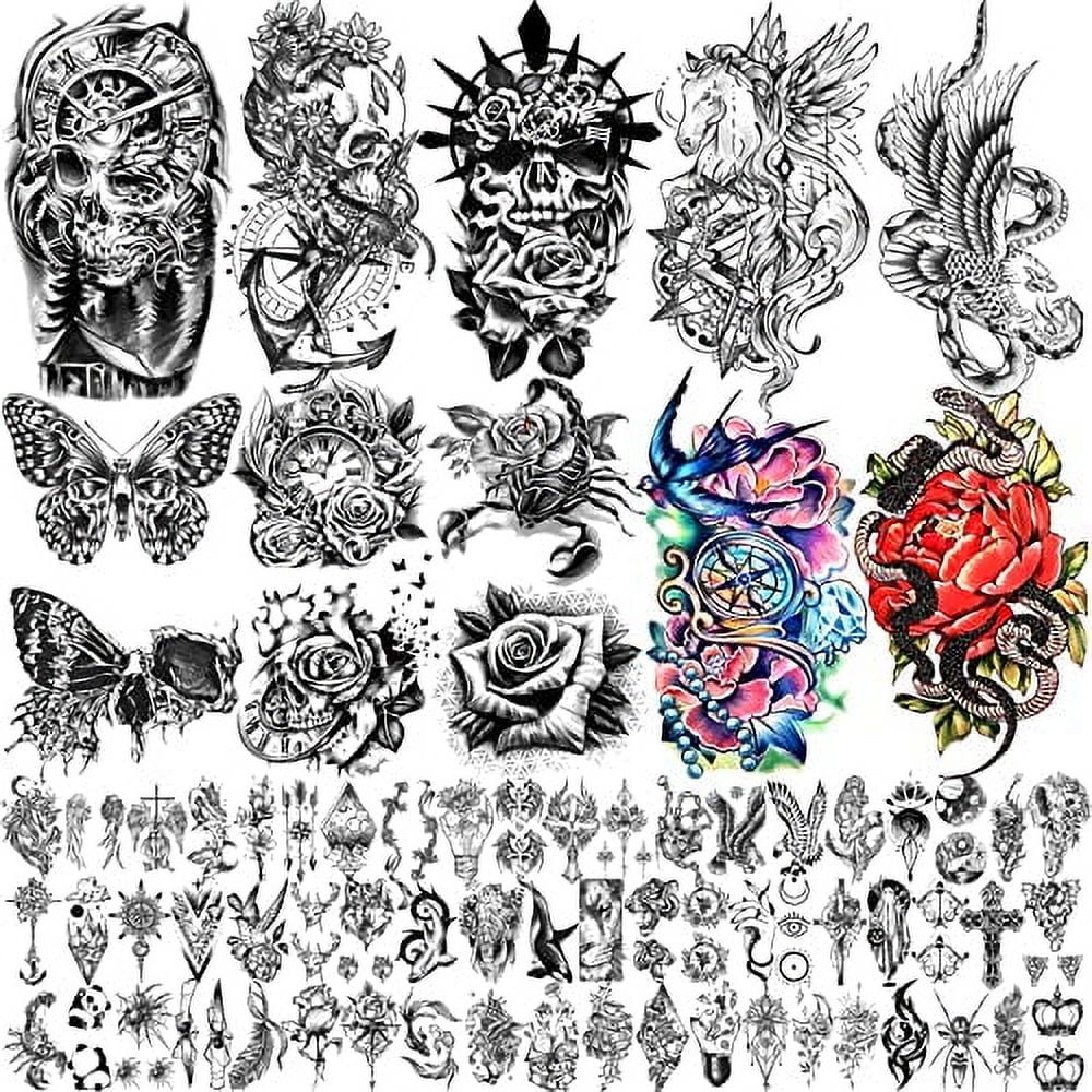 SOOVSY 70 Sheets Temporary Tattoos Adult, Snake Half Sleeve Tattoos for ...