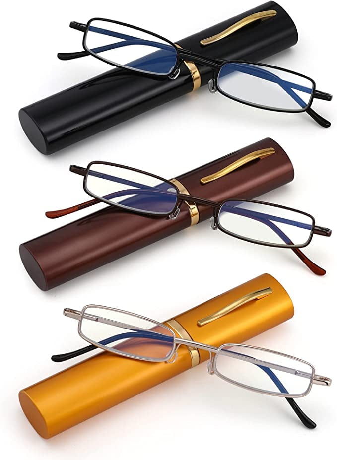 Sophily 3 Pack Slim Pocket Reading Glasses For Men Women Blue Light Blocking Compact Readers