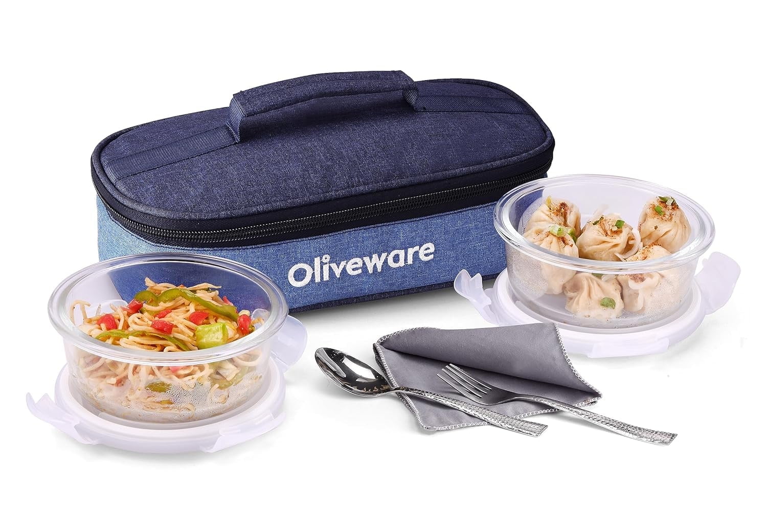 SOPL-OLIVEWARE Delta Glassware Round Lunchbox with Napkin & Steel ...