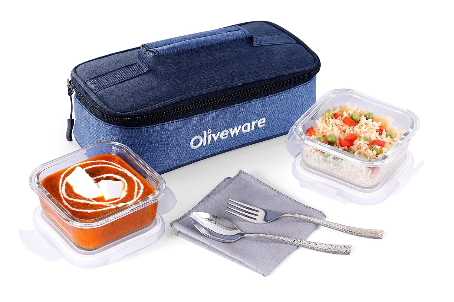 SOPL-OLIVEWARE Exotica Glass Lunch Box, Microwave Safe, Borosilicate Glass Containers with ...