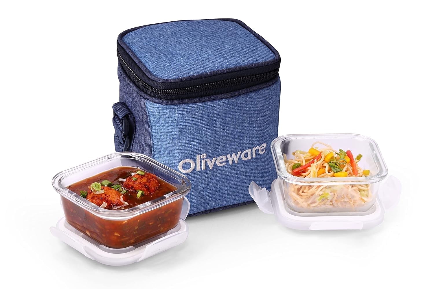 SOPL-OLIVEWARE Roman Glass Lunch Box, Insulated Fabric Bag, Leak Proof ...