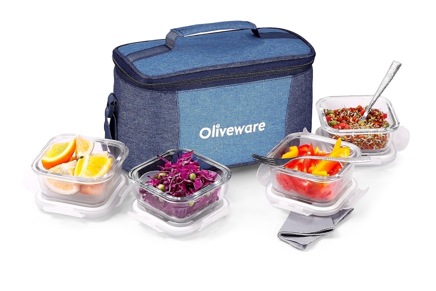 SOPL-OLIVEWARE Slick Glass Lunch Box, Borosilicate Glass Container with ...