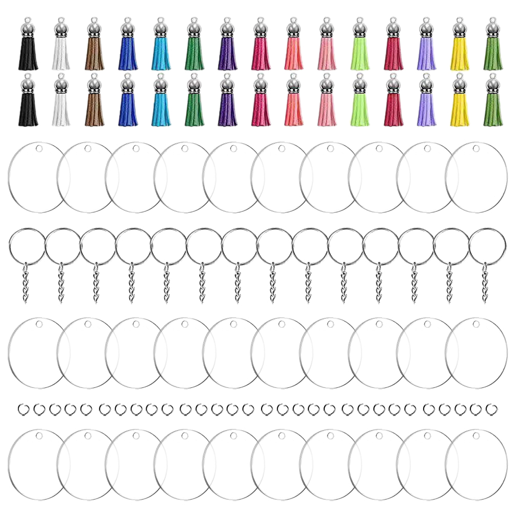 SOPOTUTU 1 Set Clear Keyrings Acrylic Discs Diy Keychain Pendants Set ...