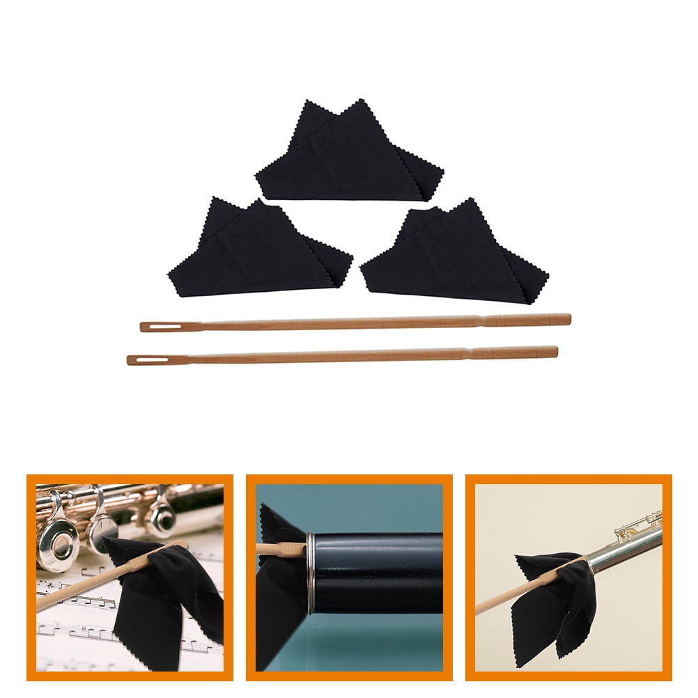 SOPOTUTU 1 Set Flute Cleaning Rod and Cloth in Black for Musicians Care ...