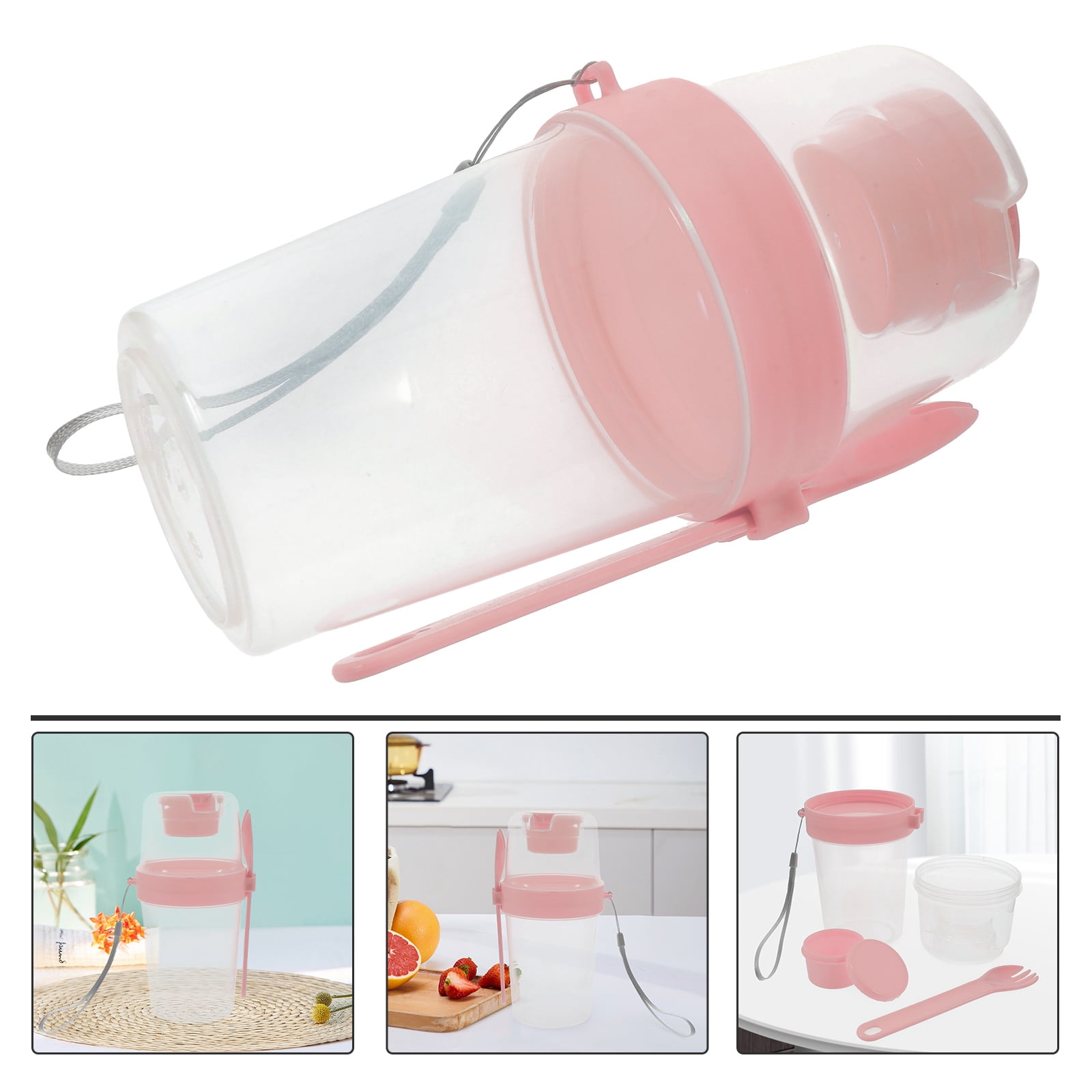 SOPOTUTU Round Food Container Leakproof Overnight Oat Jar Pink 1 Set ...