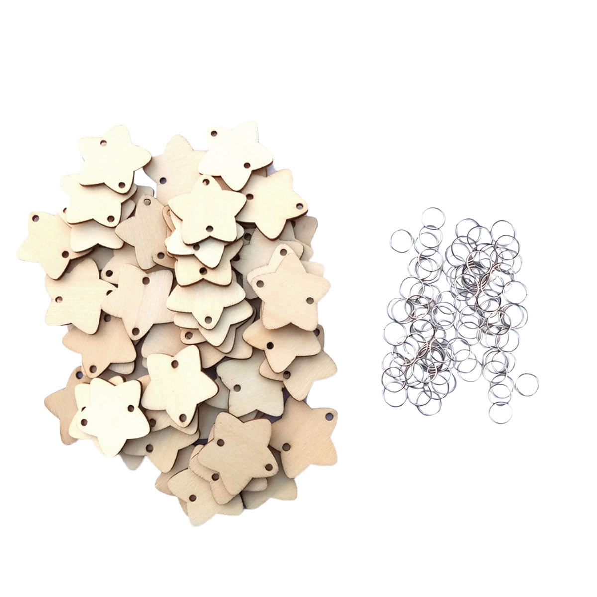 SOPOTUTU 100Pcs Wood Piece and Wire Ring Set for DIY Projects and ...