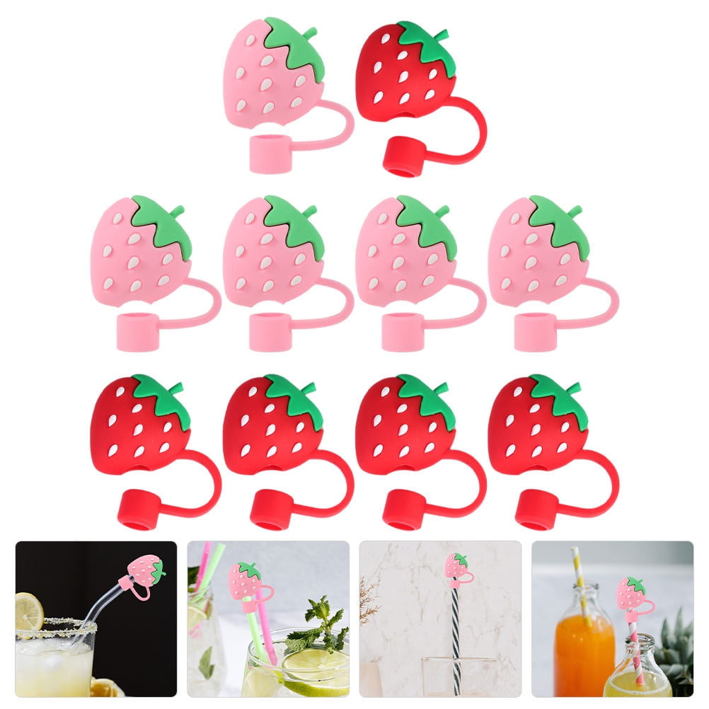 10pcs Strawberry Shape Reusable Straw Covers Caps End Plugs Tips Lids ...