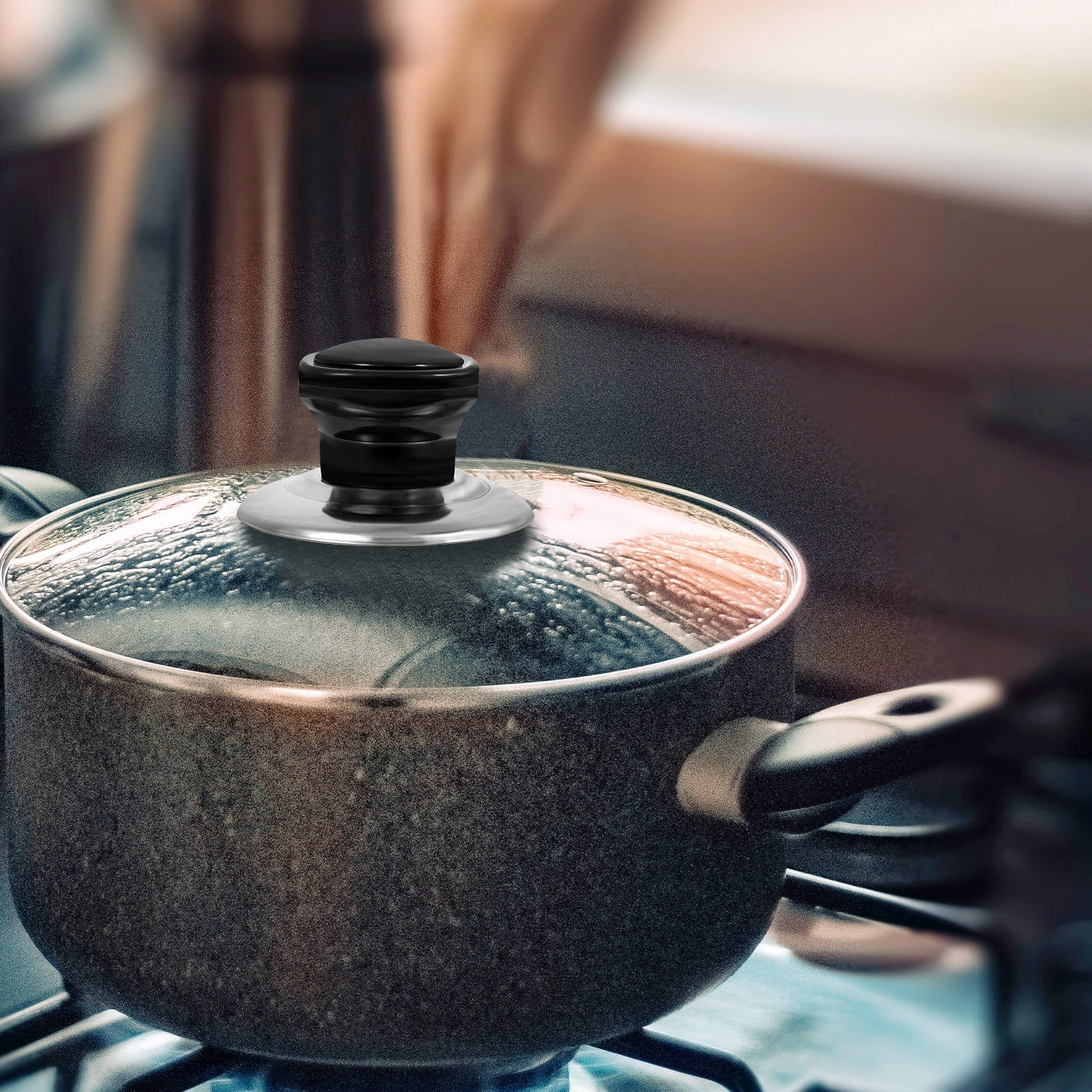 SOPOTUTU 12Pcs Cookware Lid Knobs Black Plastic Square Anti-Scald Heat-Resistant Pot Lid Handle ...