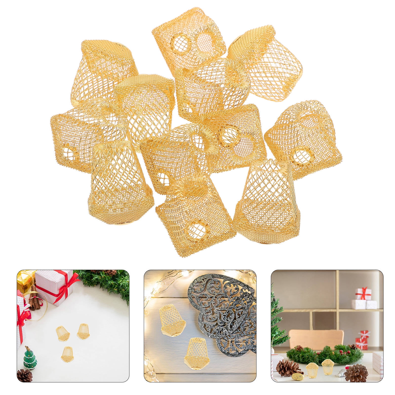 SOPOTUTU 12Pcs Mini Lamp Shades Rustic Lamp Shade Golden Iron 3.80X3 ...