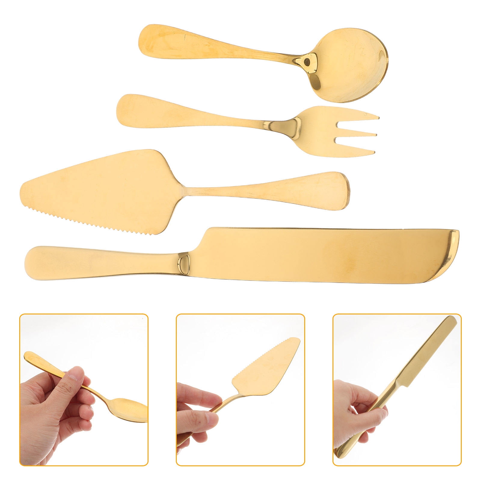 SOPOTUTU 14Pcs Cake Server Set Golden Long Handle Stainless Steel ...