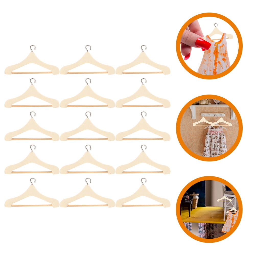 SOPOTUTU 15-Piece Miniature Wooden Dollhouse Coat Hangers Set for Kids ...