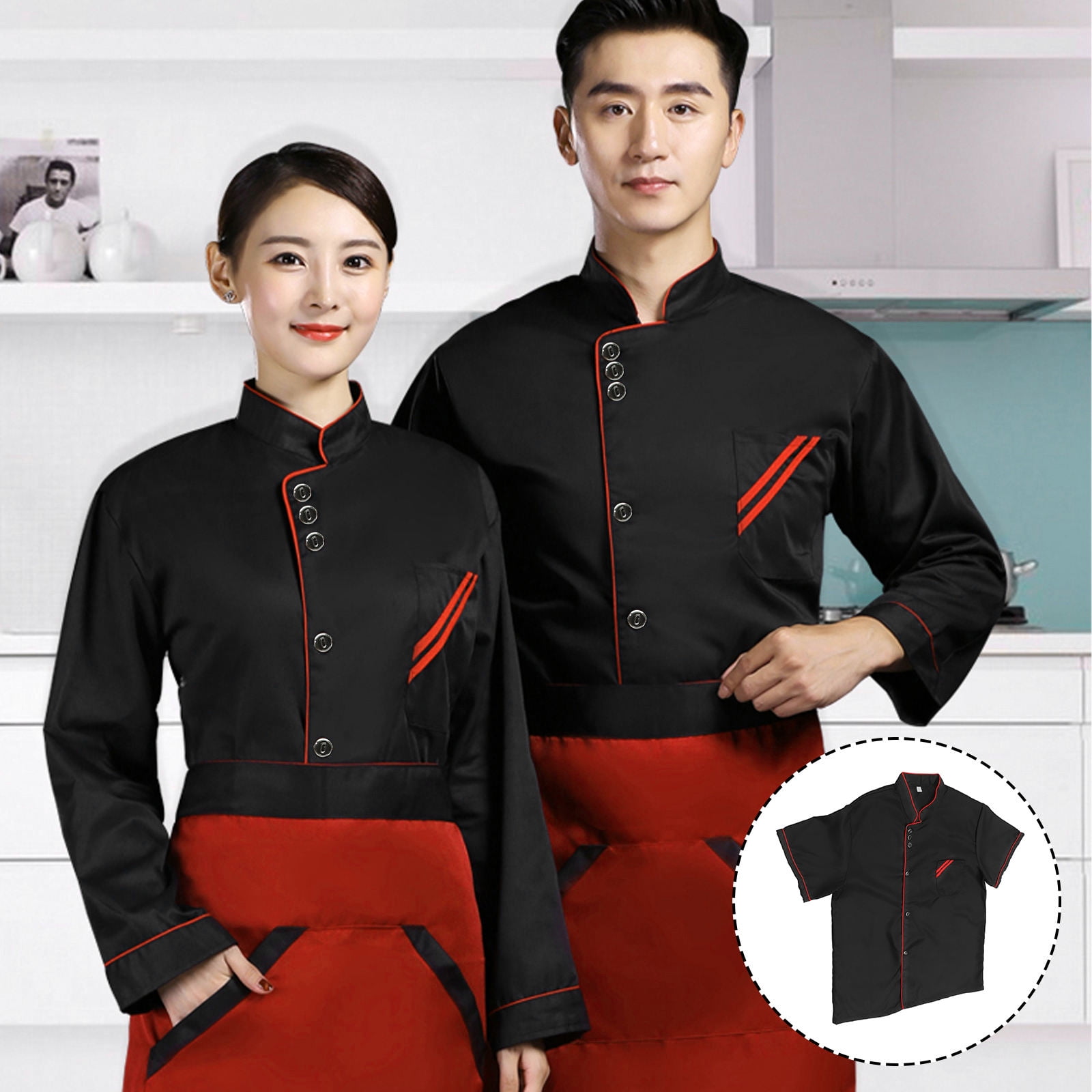 SOPOTUTU 1Pack Black Short Sleeve Stand Collar for Bakery and Food ...