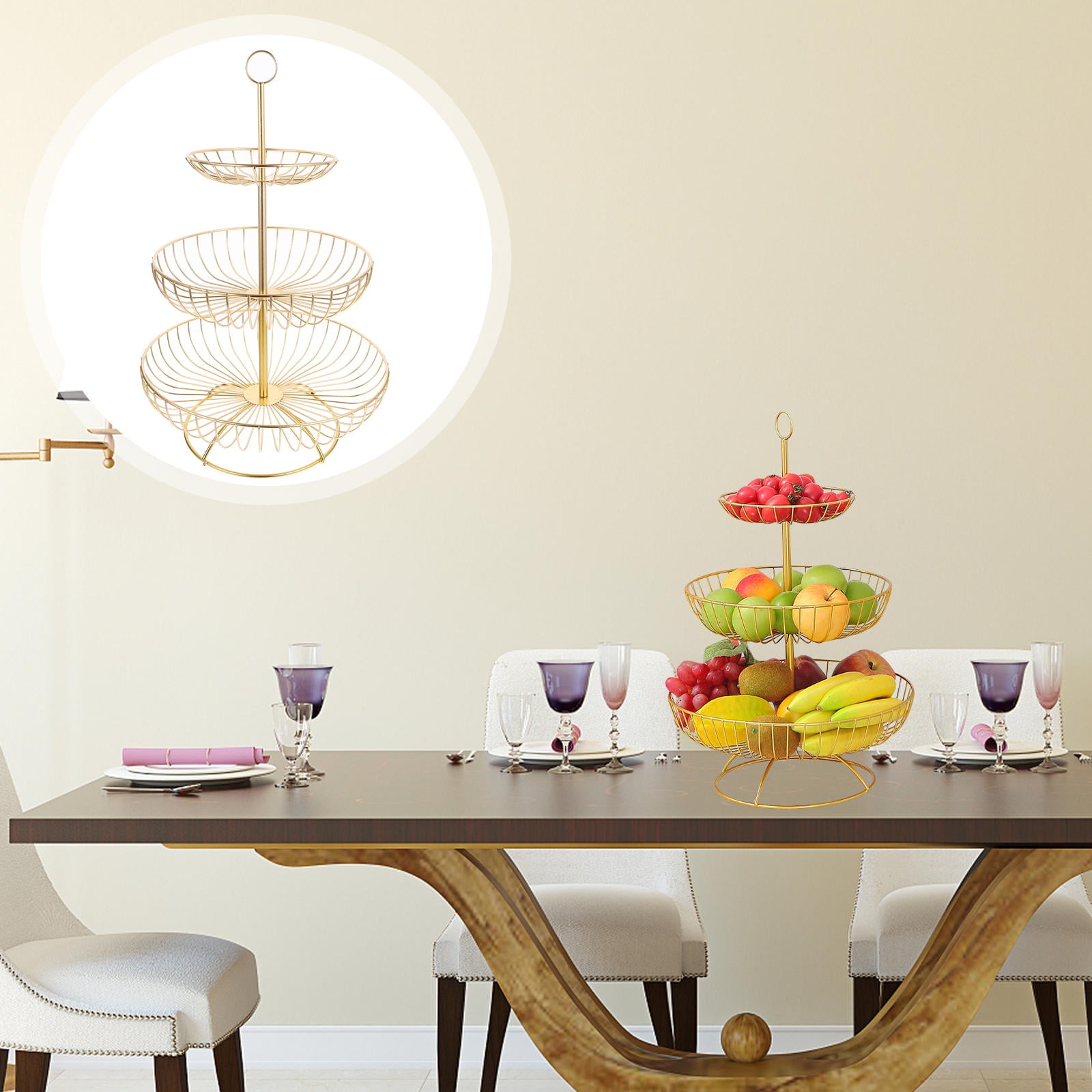 SOPOTUTU Kitchen Counter Metal Wire Fruit Bowl Golden Storage Stand ...