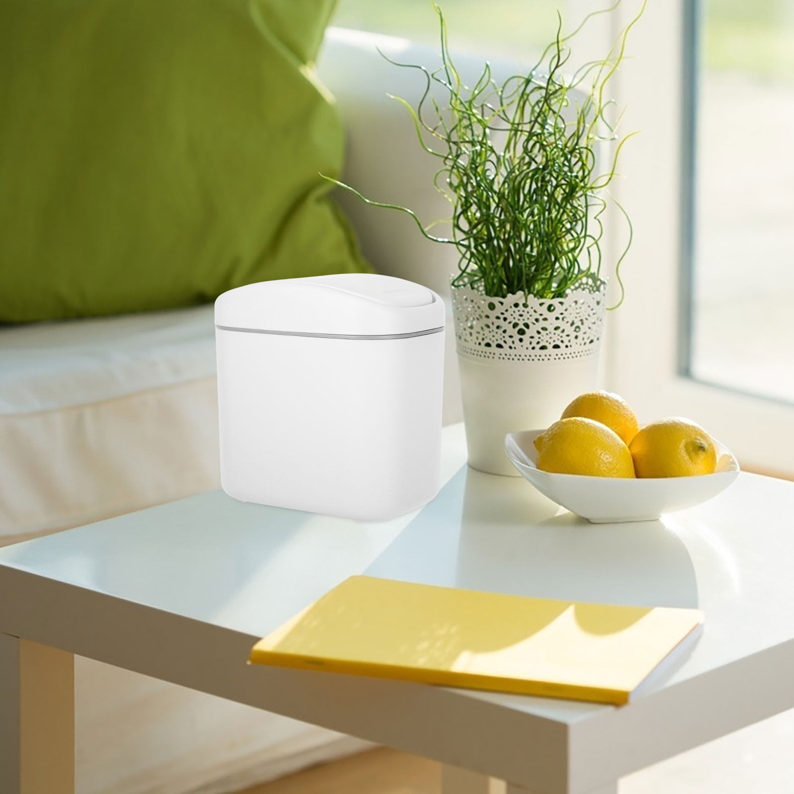 SOPOTUTU Small White Plastic Desktop Trash Can with Shake Lid for Home ...