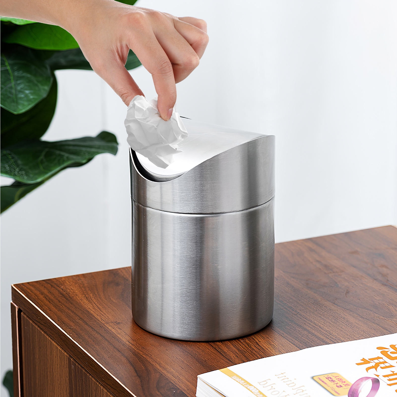 SOPOTUTU Portable Stainless Steel Mini Trash Can with Lid for Car Use ...