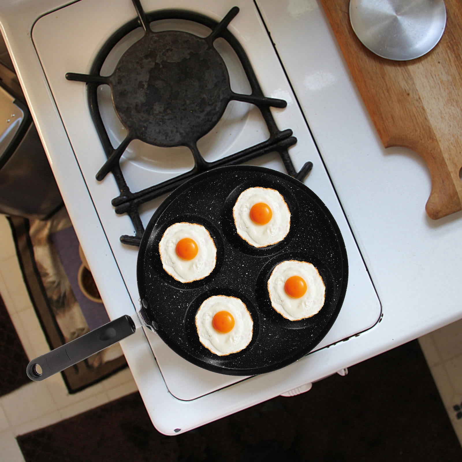 SOPOTUTU Black Nonstick Pan with Four Hole Design, Frying Pan for ...