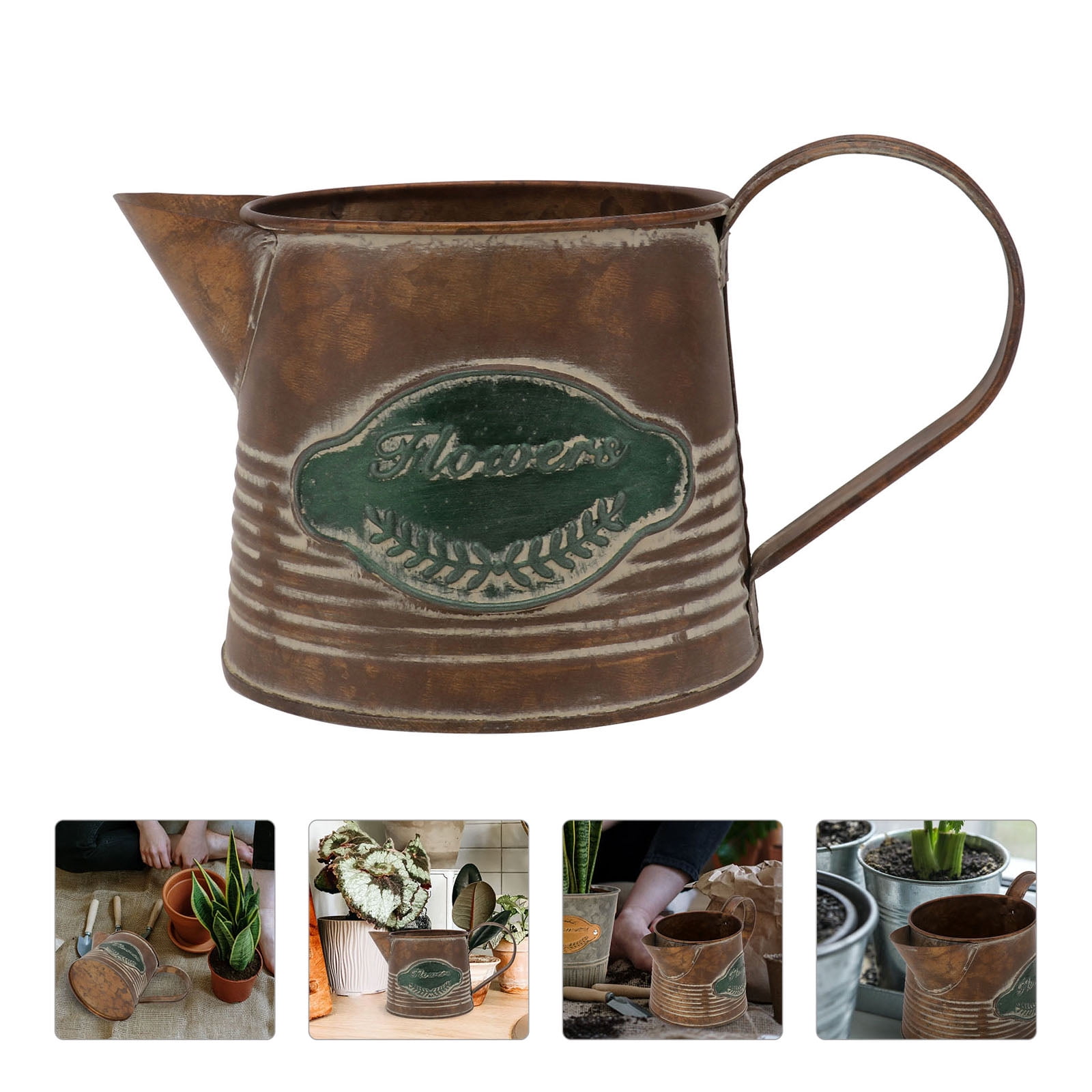 SOPOTUTU Retro Iron Flowerpot Vintage Planter Brown Rustic Farmhouse ...
