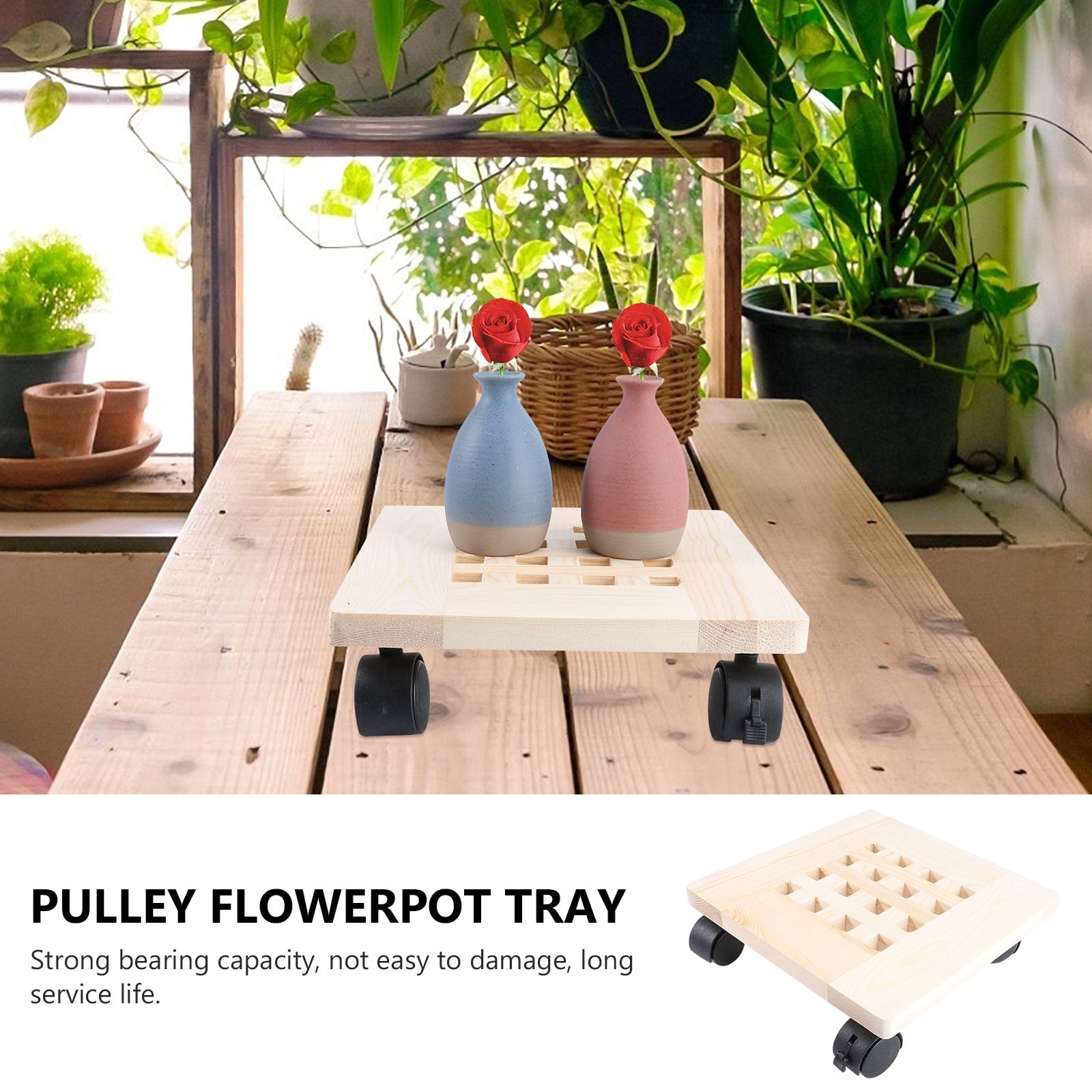 SOPOTUTU 1Pc Flower Pot Roller Base with Strong Load Capacity Wood ...