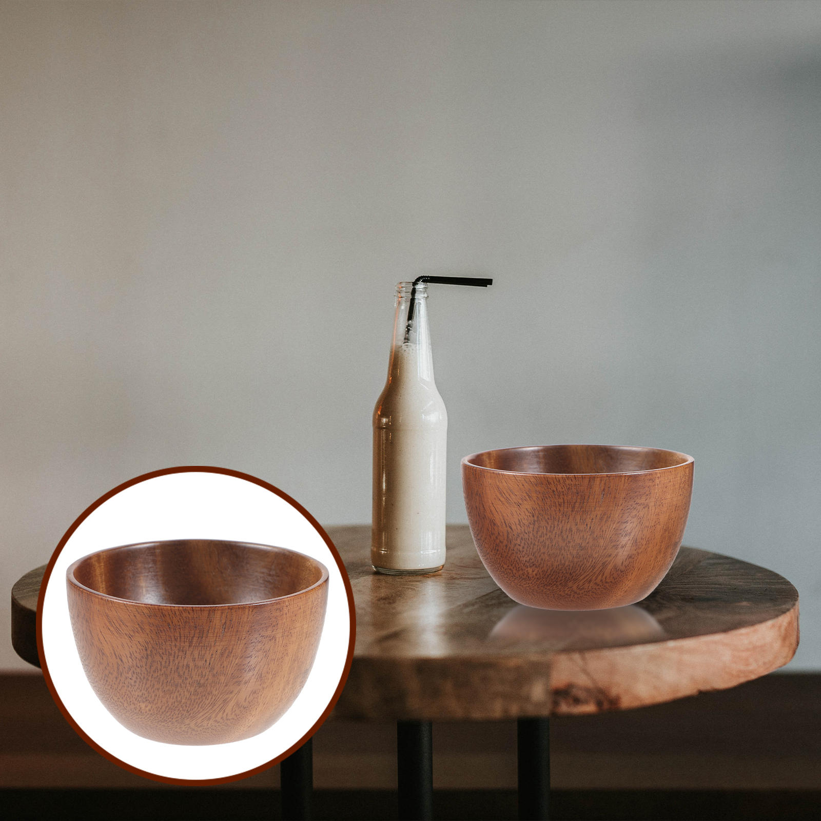 SOPOTUTU Coffee Wooden Serving Bowl Small Round Natural for Kitchen ...