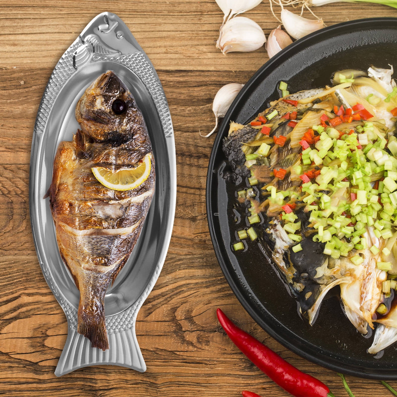 SOPOTUTU 1Pcs Silver Fish Shaped Platter for Serving Delicacies ...