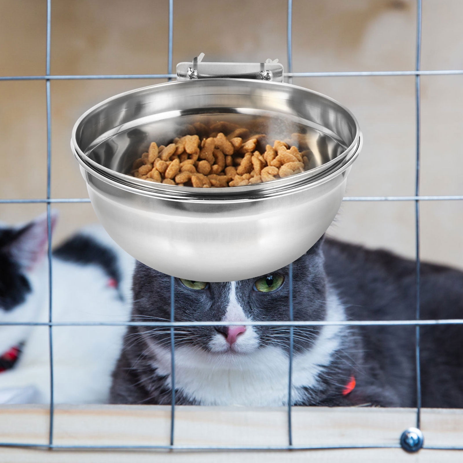 SOPOTUTU 1Pcs Silver Stainless Steel Pet Water Bowl for Dog Cage ...