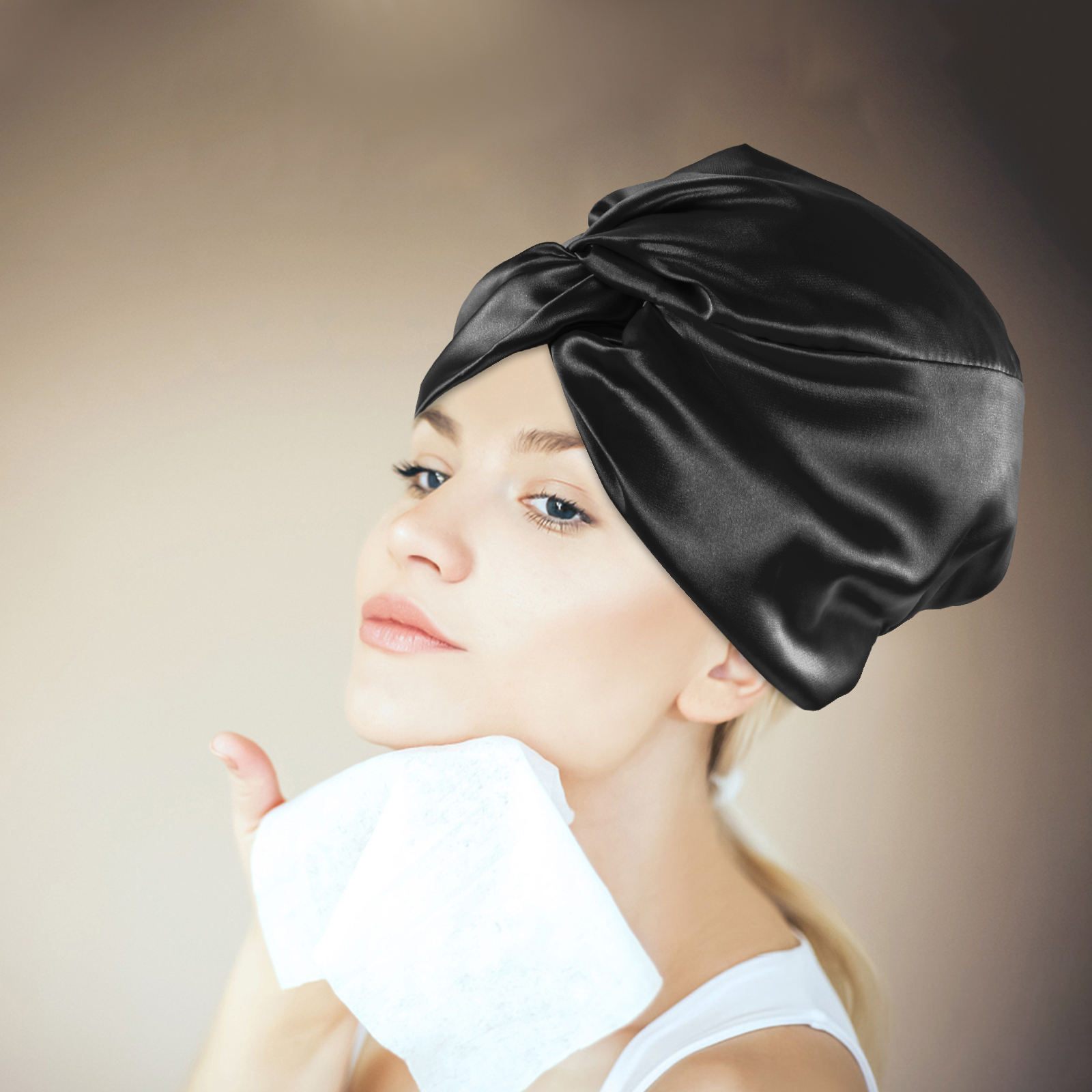 SOPOTUTU 1Pcs Sleeping Cap Imitated Silk Black Color for Women Short ...