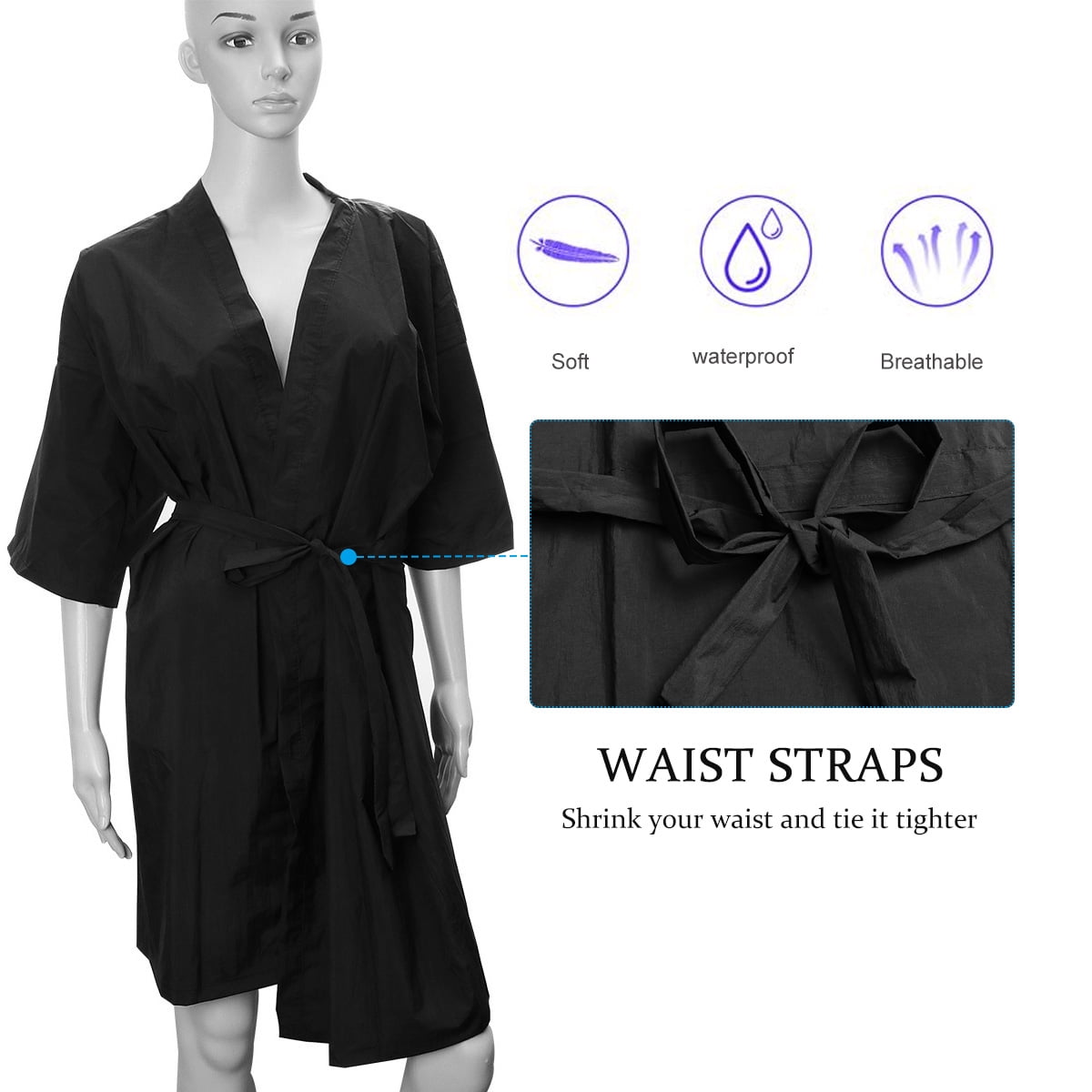 SOPOTUTU Black Client Gown Stylish Spa Robe for Women Comfortable Lightweight Soft Fabric ...