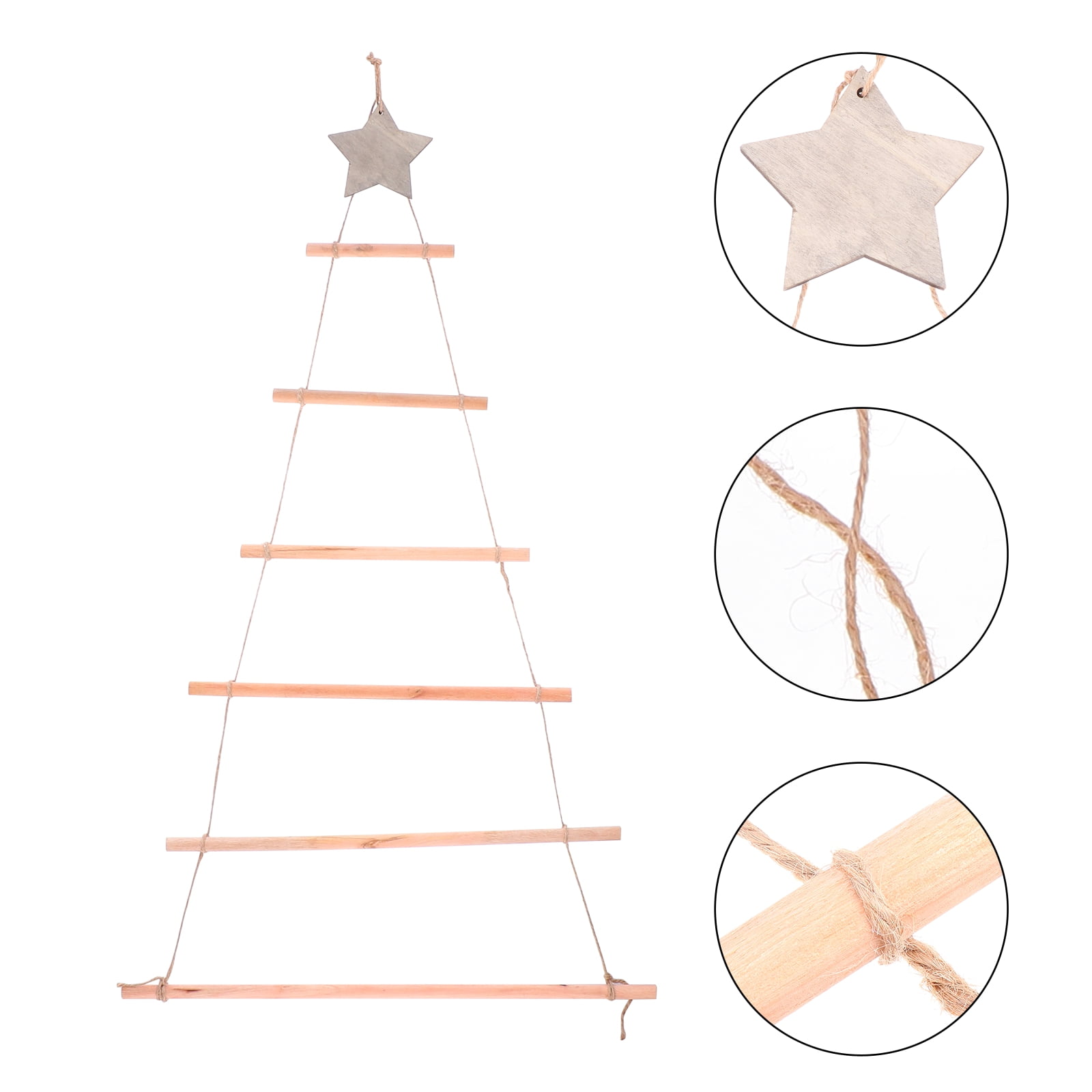 SOPOTUTU 1Set Christmas Wall Ladder Tree 88.5X54X0.4In Light Brown Wood ...