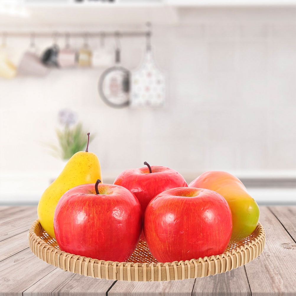 SOPOTUTU Round Woven Bamboo Serving Tray, Rustic Food Sieve for Fruit ...