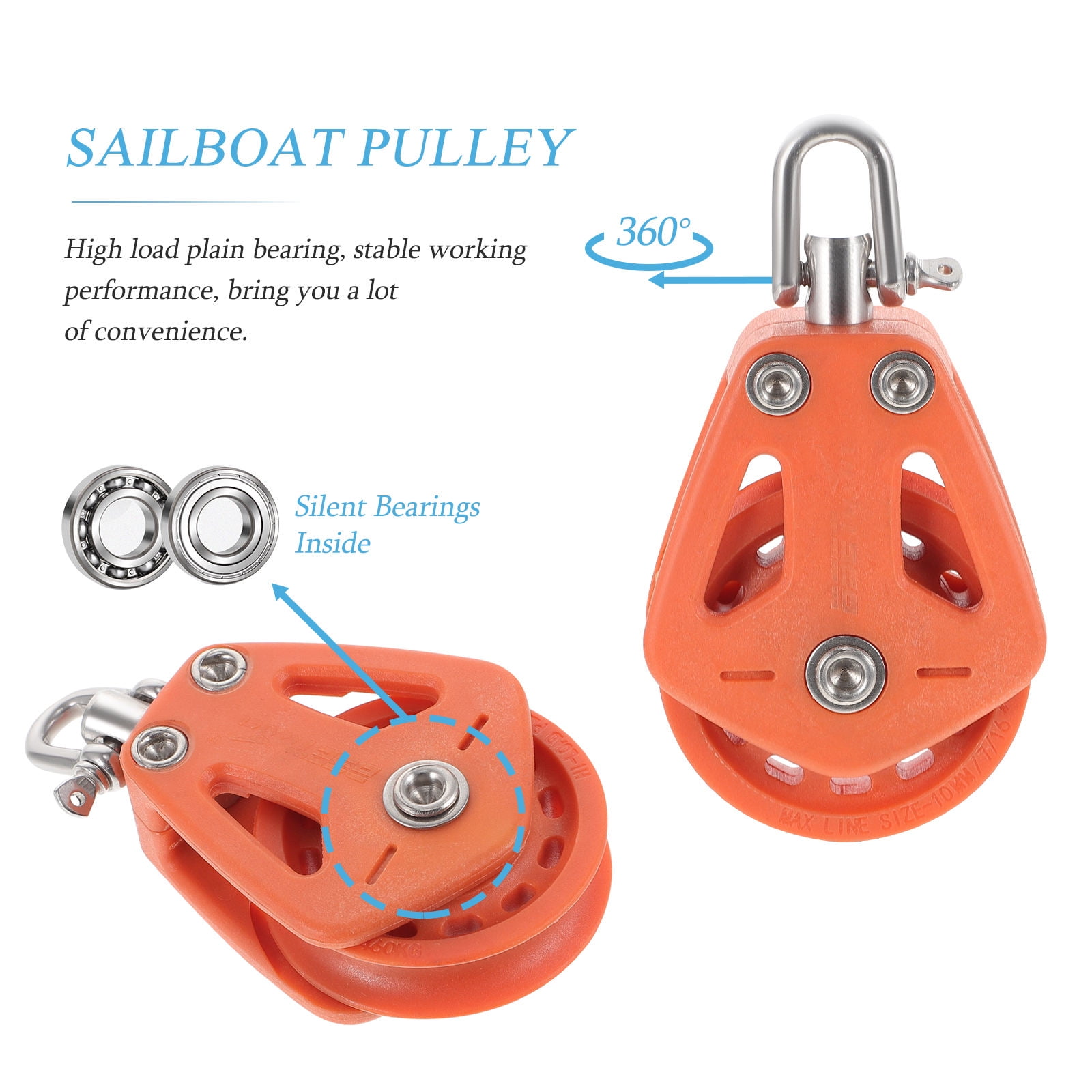 SOPOTUTU Stainless Steel Sailboat Pulley Block Orange with High Load ...